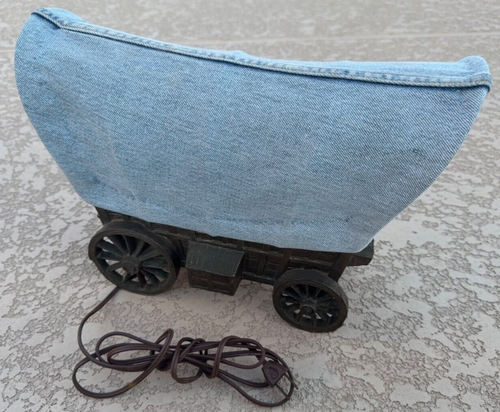 VINTAGE STERN INDUSTRIES METAL COVERED WAGON LAMP WITH DENIM COVER ...