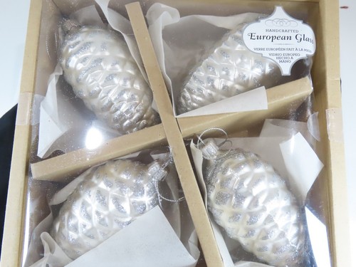 Blown Glass Pine Cone Christmas Ornaments Allen & Roth Silver Glitter ...