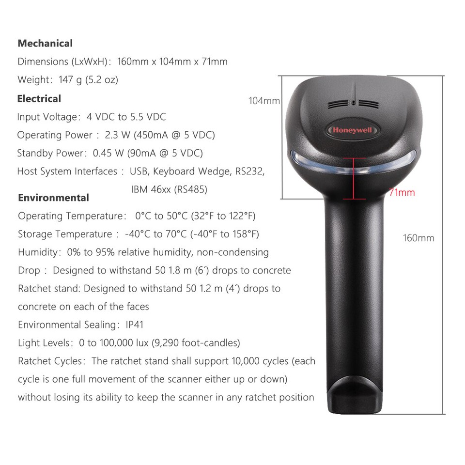Honeywell 1900G-HD (High Density) 2D Cable 1900GHD-2USB Barcode Scanner ...