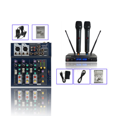 4CH Studio Mixing Console USB Audio Party DJ Mixer 2 Channel Microphone ...