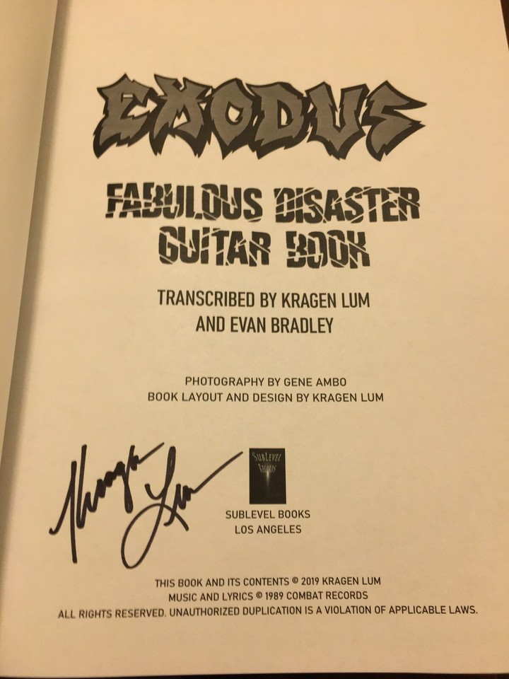 Exodus "Fabulous Disaster Guitar Book" Tab Book w/ Bookmark + Picks ...