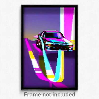 Pixel Art Poster - Glitch Art Car (8 Bit Psychedelic Trippy Video Game ...
