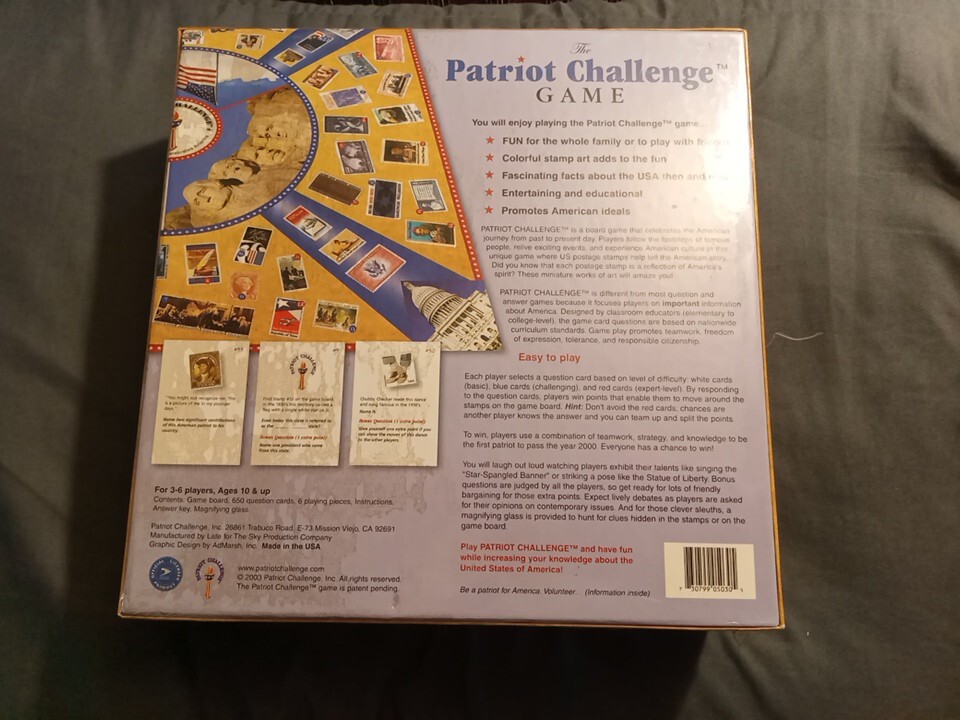 2003 PATRIOT CHALLENGE Board Game The game that celebrates America NEW ...