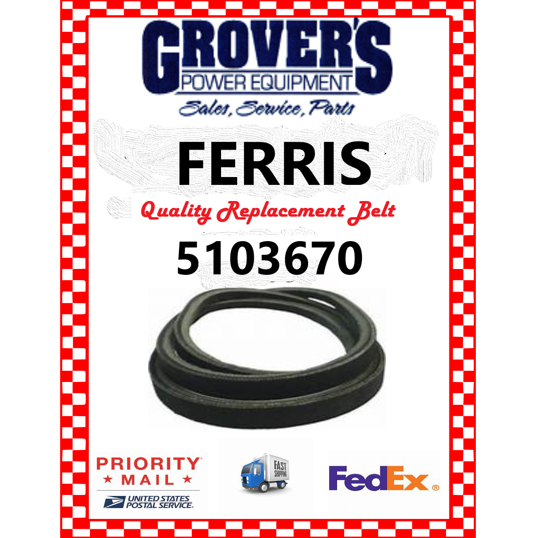 Ferris 5103670 Deck Drive Belt. Fits IS3100 61" & SRS Z3 72" Zero-Turn ...
