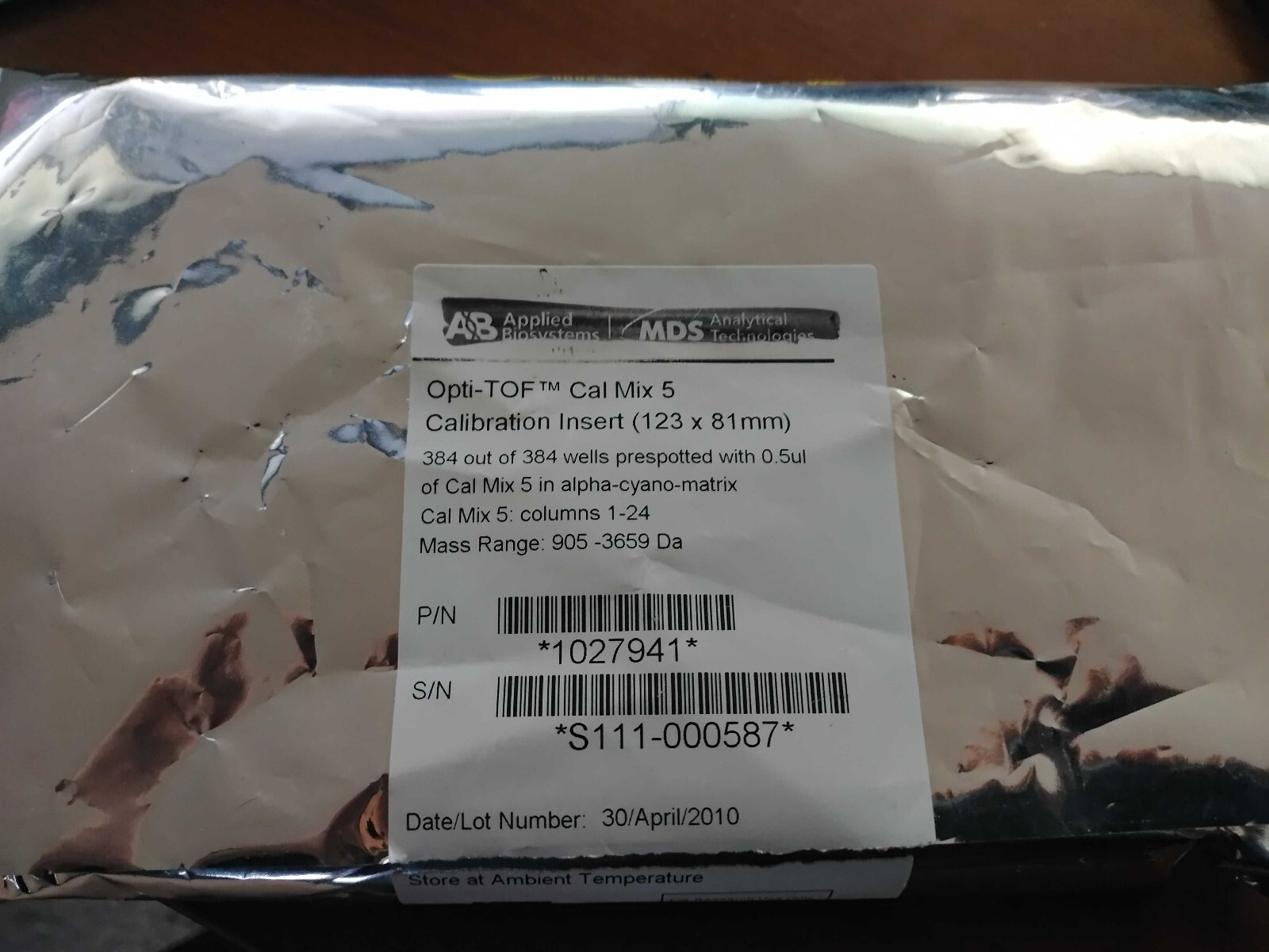 AB Sciex P/N 1027941 Opti-TOF Cal Mix 5 Calibration Insert Kit (123 x ...