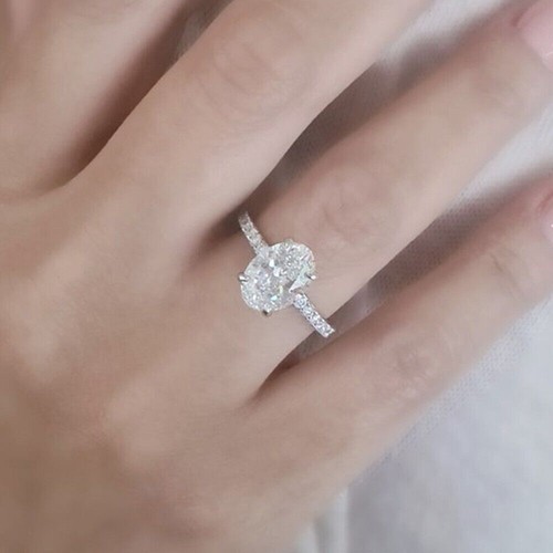 Real Diamond Ring Hidden Halo Semi Mount Oval Setting 0.50 Carat 18k ...