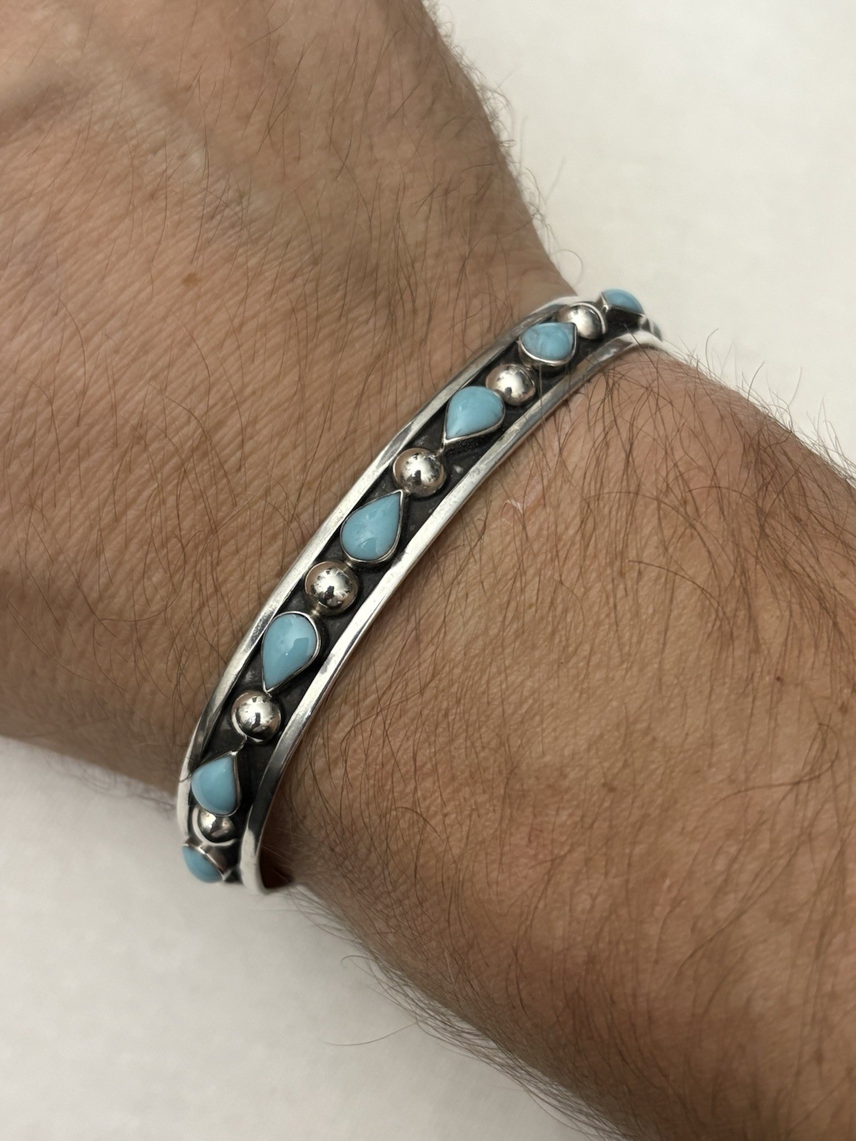 Modern Mexico 925 Sterling silver turquoise color ball cuff bracelet 8 ...