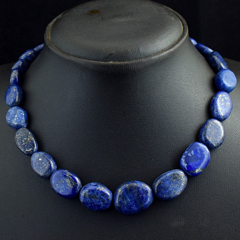 352 Cts Earth Mined Blue Lapis Lazuli Oval Shape Beads Womens Necklace ...