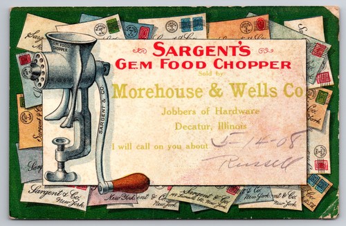 Sargent's Gem Food Chopper Advertising Decatur Illinois IL 1908 ...