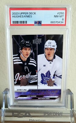 2023 Upper Deck #250 Luke Hughes Matthew Knies Young Guns Checklist PSA 8 NM-MT | eBay