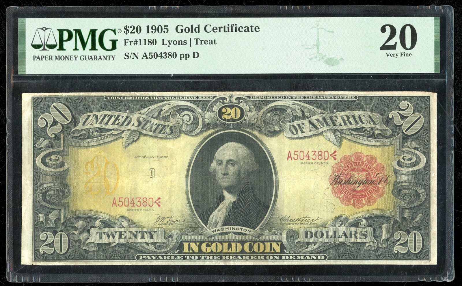 1905 $20 Technicolor Gold Certificate Very Fine Graded PMG 20 Rare Note ...