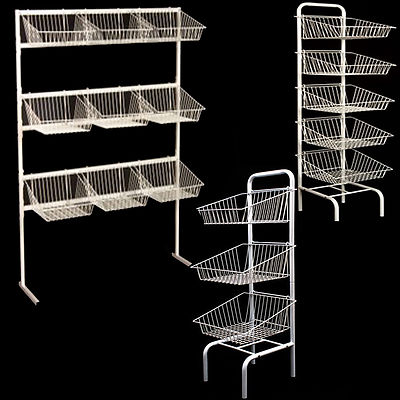 New 3-5-9 tier free standing white basket unit stands for retail shop ...