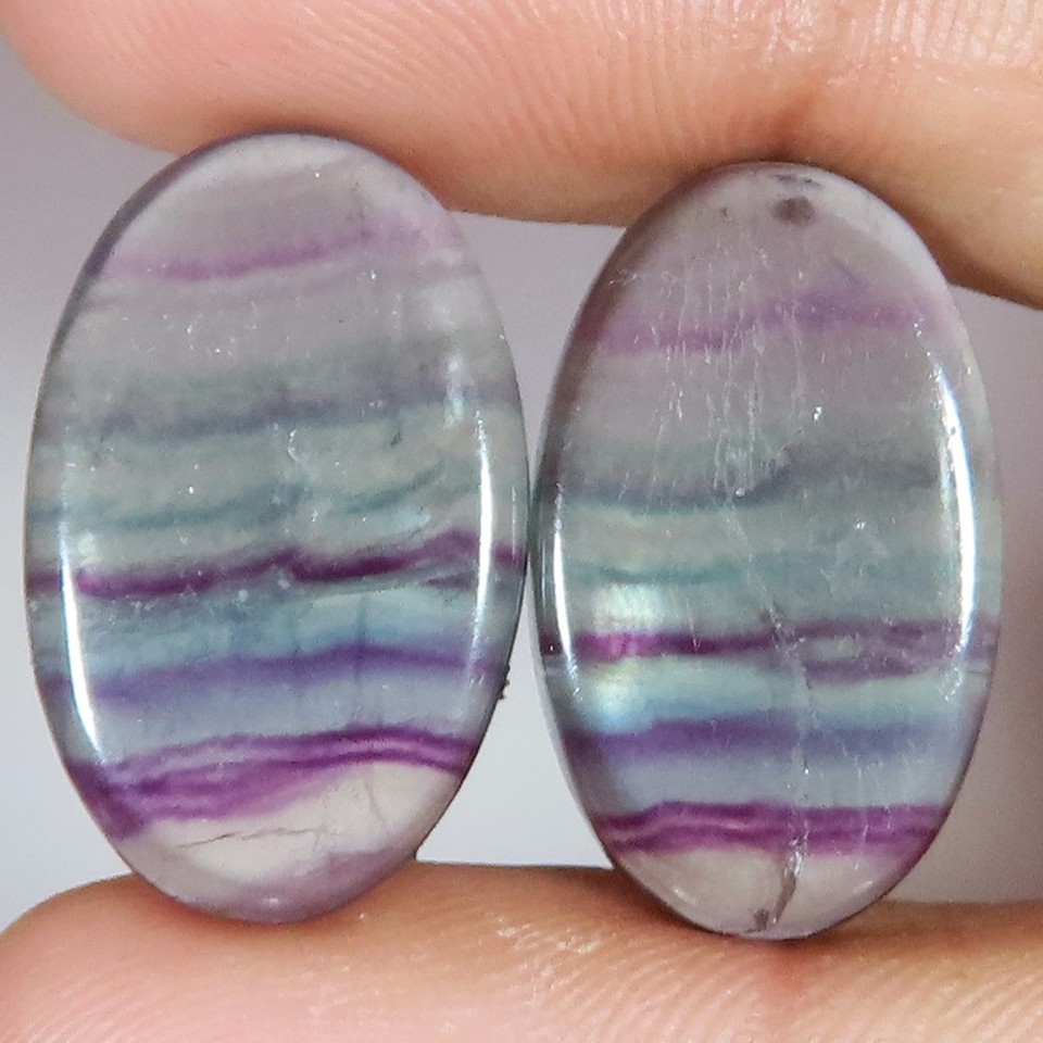 100% Natural Fluorite Pair Oval Cabochon Loose Gemstone 44.30 Ct ...