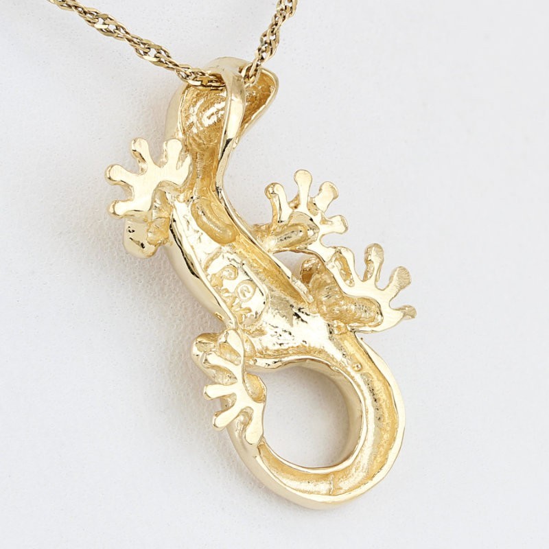 Solid 14k Yellow Gold Gecko Pendant - Lizard Charm Symbol of Luck ...