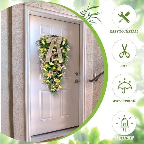 Pcs 36 Inch Spring Floral Teardrop Swag for Front Door Artificial Large ...