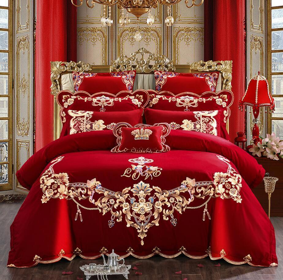 Luxury Red Chinese Style Wedding Embroidery Duvet Cover Bed Sheet ...