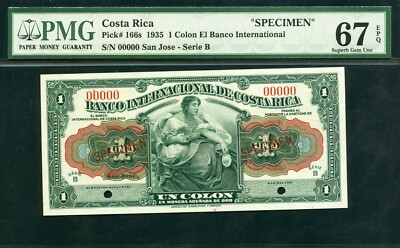Costa Rica 1935 1 Colon P166s Specimen PMG 67 EPQ Superb GEM UNC Top ...
