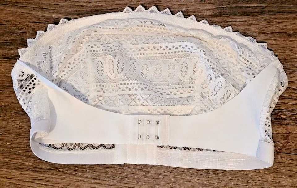 XL White Lace Strapless Bra wedding prom summer back fastener front ...