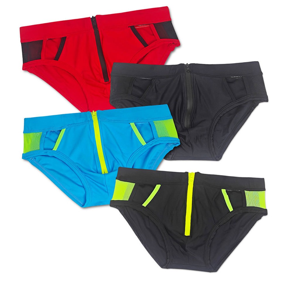 Sexy Side Zipper Mens Swim Briefs Slips Hollow Out Swimwear Swiming ...