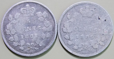 1881 1889 Canada Canadian silver 5 Cent Victoria Coins Lot Of 2 | eBay