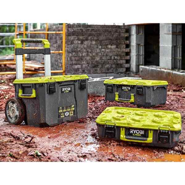 Ryobi Link Modular Heavy Duty Large Capacity Rolling Tool Organizer Box ...