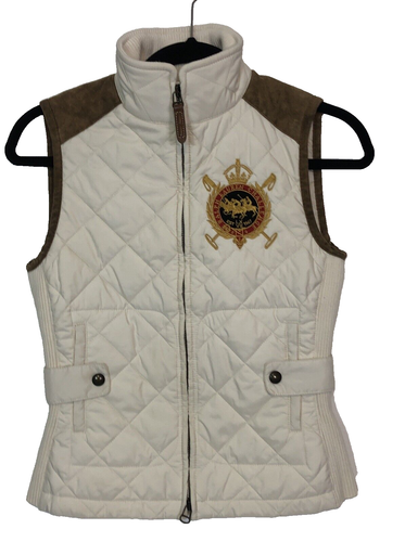 Polo Ralph Lauren Challege Equestrian Quilted Vest Sz XS Crest Suede ...
