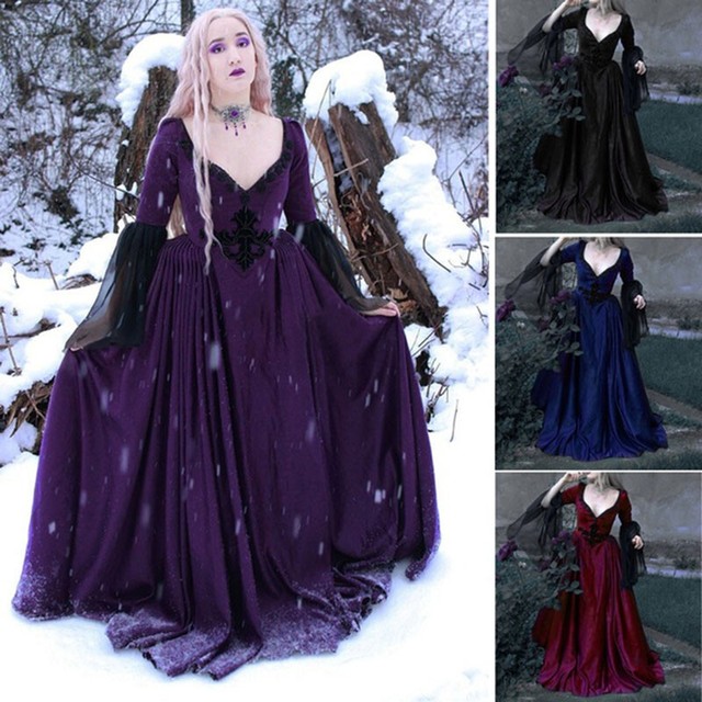 Women Halloween Medieval Vintage Party Gowns Queen Witch Cosplay ...