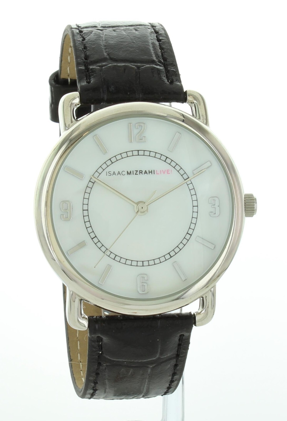 NIB Isaac Mizrahi ladies Silver MOP Dial Black Band Analog Watch New ...