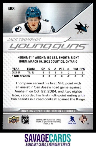 2024-25 Upper Deck Young Guns Jack Thompson RC #468 San Jose Sharks | eBay