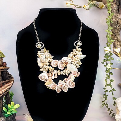 q28 Shell Bib Statement Necklace Beach nautical Cruise oddity curiosity ...