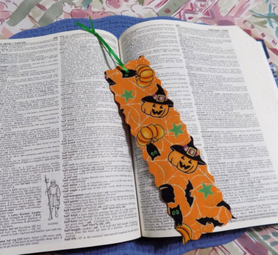 Bookmark HALLOWEEN Fabric or Cloth Bookmark Pumpkins Cats Bats Handmade ...