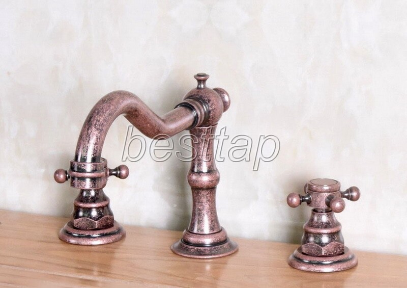 Rome Red Antique Copper Bathroom Faucet Widespread Vanity Sink Mixer ...