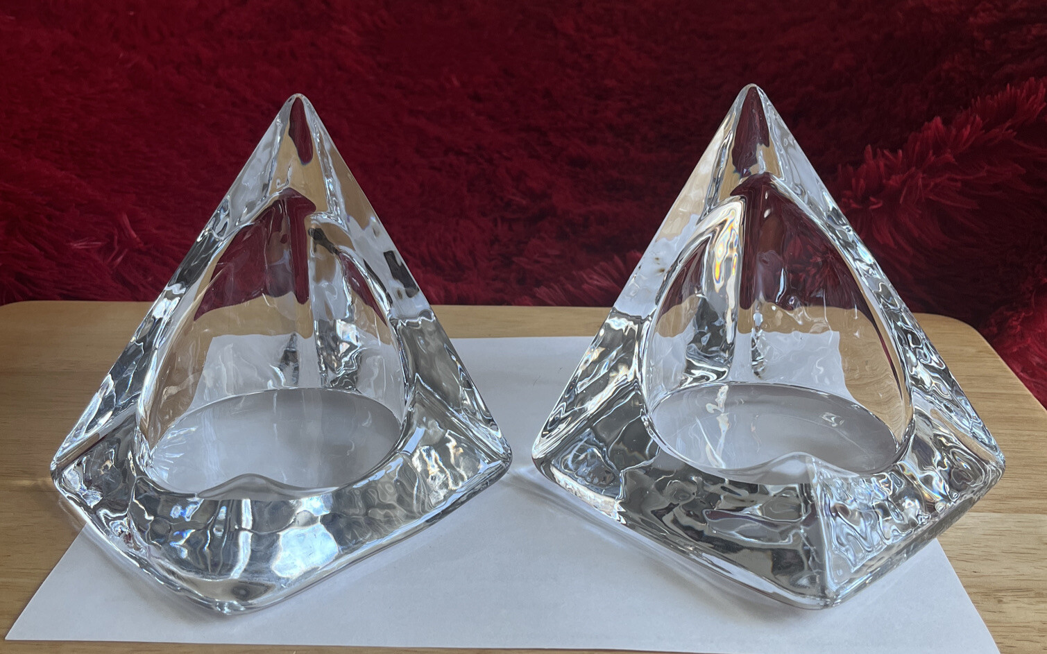 Pyramid Candle Holder Glass Tea Light Votive Heavy Triangle Modern Art ...