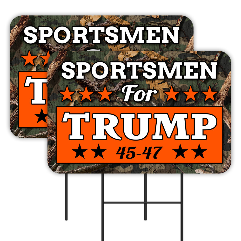 Sportsmen For Trump 2 Pack Double-Sided Yard Signs 16" x 24" with Metal ...