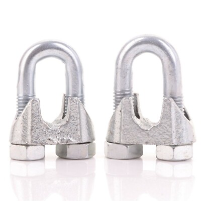2 x HEAVY DUTY LARGE ROPE CLAMP 10mm Cable Grips Steel Wire U Bolts ...