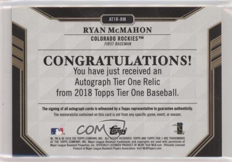 2018 Topps Tier One Relics /100 Ryan McMahon #AT1R-RM Rookie Auto RC | eBay
