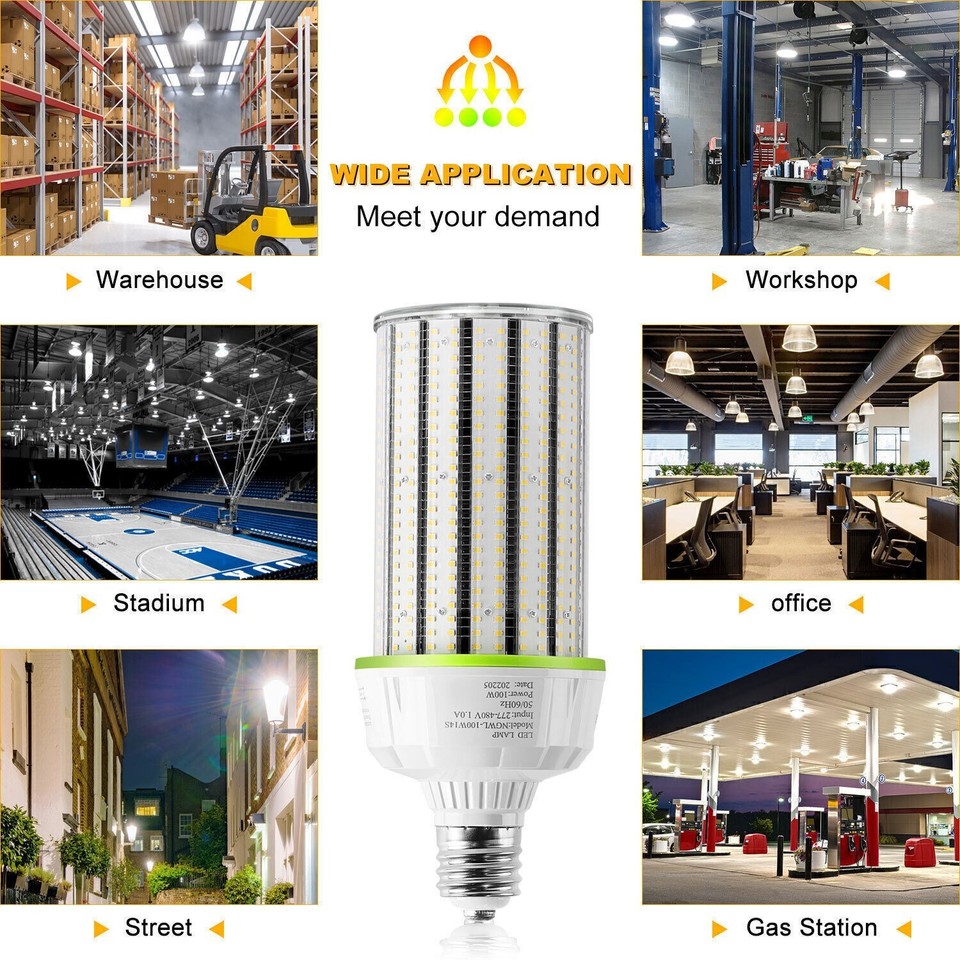 6X 100W LED Corn Light Bulbs Equiv 400W HPS Commercial Warehouse Lmap ...