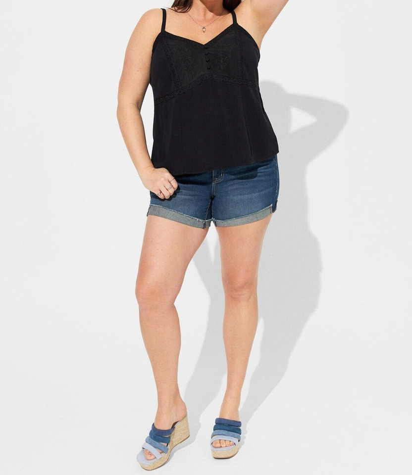 Torrid Washable Crinkle Gauze Embroidered Babydoll Tank Black 5 5X 28 # ...