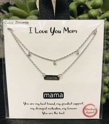 'Moma' I Love You Mom Silver Plated Double Chain Necklace with Cubic ...