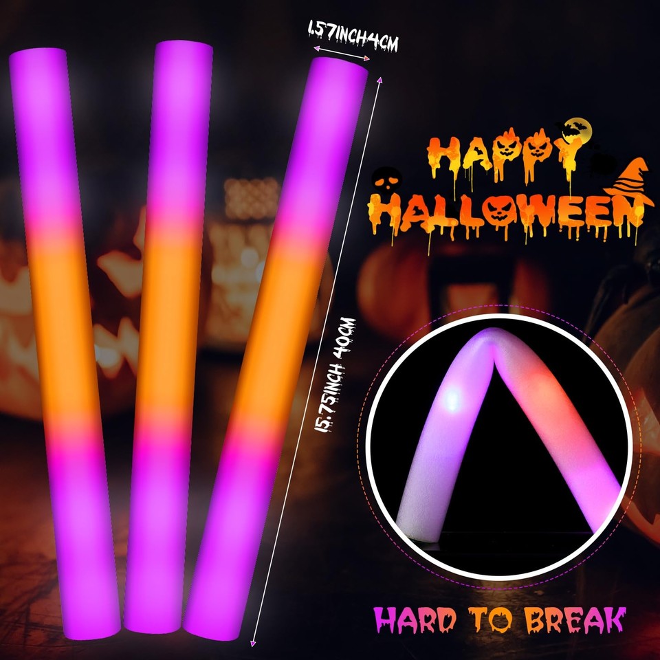 54 Pcs 16 Inch Halloween Glow Sticks Bulk LED Foam Sticks Orange and ...