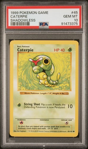 1999 Pokémon Caterpie Base Set Shadowless - PSA 10 GEM MINT - WOTC | eBay