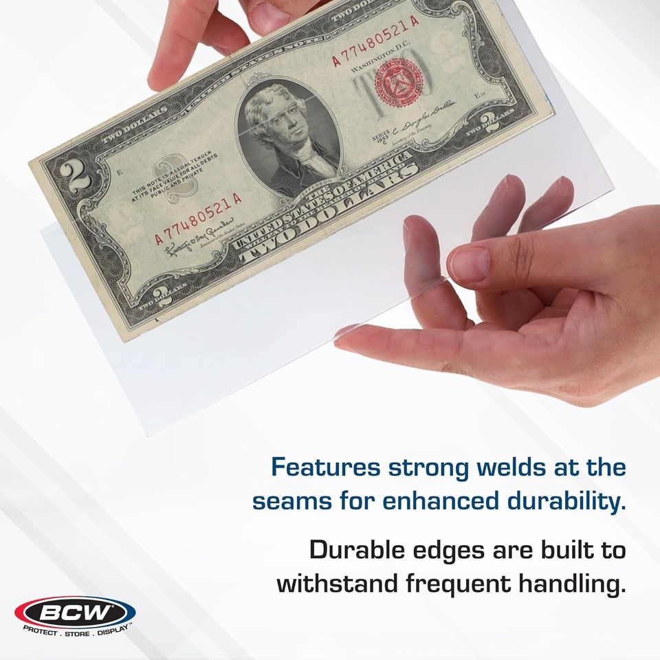 100 BCW Regular Size Currency Banknotes Sleeves Modern US Bill Holder ...