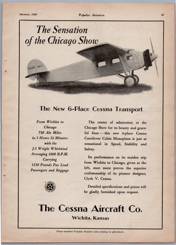 1929 Aviation Advertisement Cessna Aircraft Co. Wichita, Kansas ...