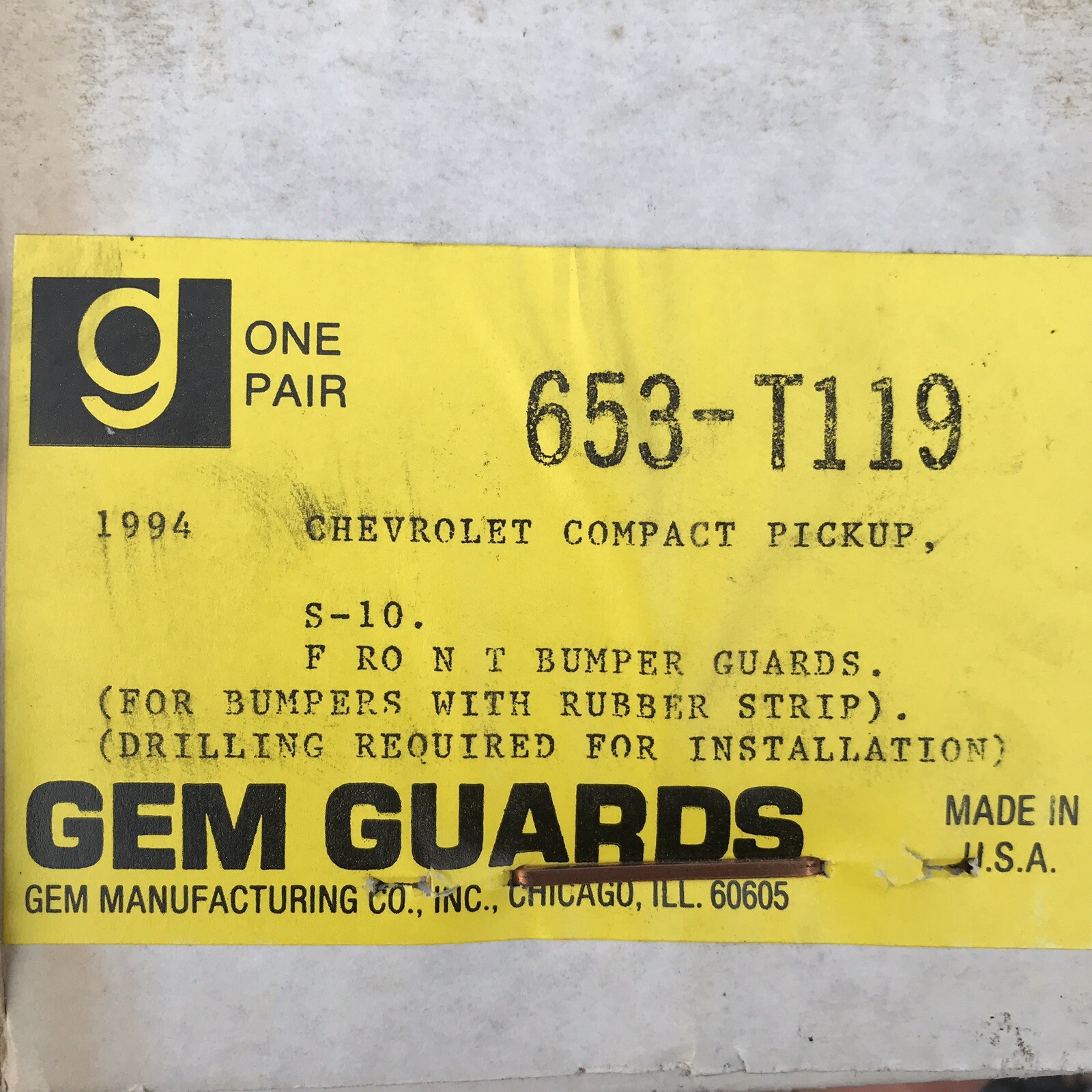 NOS Gem Guards 653-t119 1994 Chevrolet Compact Pickup S10 Deadstock ...