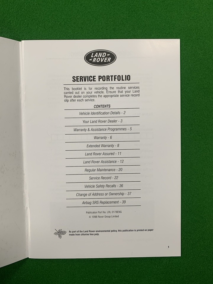 LAND ROVER & RANGE ROVER SERVICE HISTORY BOOK SUITABLE FOR ALL MODELS ...
