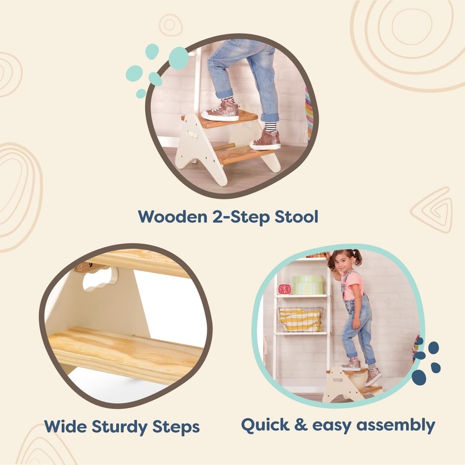 B. toys- spaces- Step Stool for Kids – Ivory & Wood Stepping ...