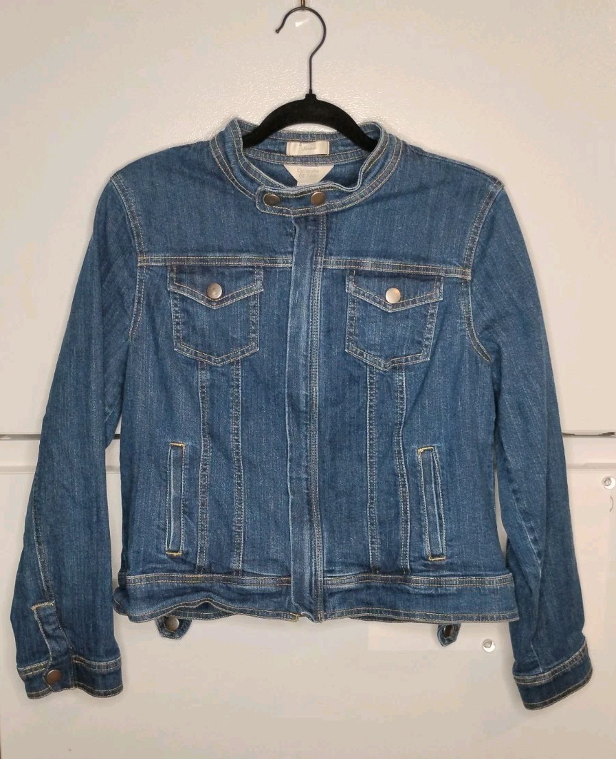 Christopher & Banks Women's Blue Denim Jacket Snaps Full Zip Size Large ...