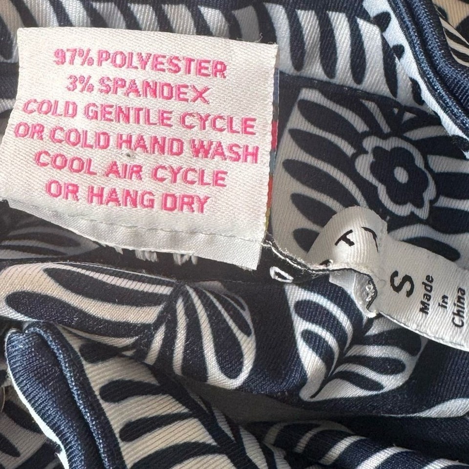 Gretchen Scott Jersey Mandarin Dress Navy and White Leaf Pattern Dress ...