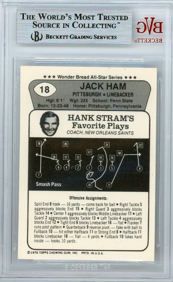 1976 Topps Football Wonder Bread #18 Jack Ham BVG 8.5 NM-MT+ Pittsburgh ...