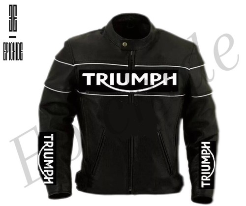 NEW TRIUMPH LEATHER RACING JACKET ARMOR PROTECTED CE APPROVED FOR MENS ...